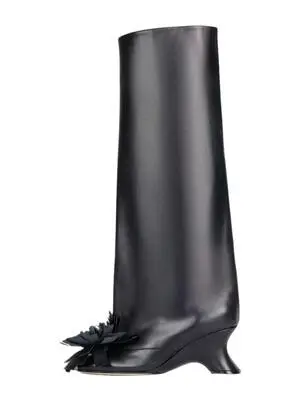 A.W.A.K.E. Mode Christy Floral Pom-pom Boots - Black