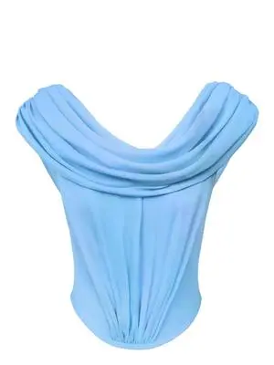 POST MERIDIEM Draped Cowl Neck Sleeveless Top - Blue