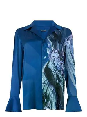 Alberta Ferretti Floral-print Flared-cuff Shirt - Blue