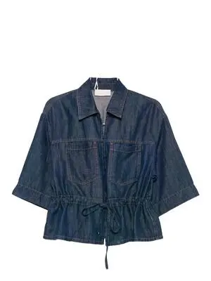 I BLUES Peplum Hem Drawstring Waist Shirt - Blue