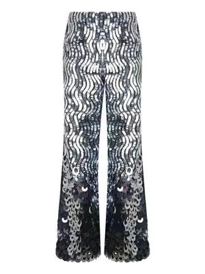 Alberta Ferretti Sequin-embellished Wide Leg Trousers - Silver