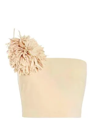 A.W.A.K.E. Mode Pom-pom Embellished One-shoulder Top - Neutrals