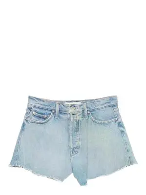 MOTHER MOTHER Heart Patch Raw Cut Denim Shorts