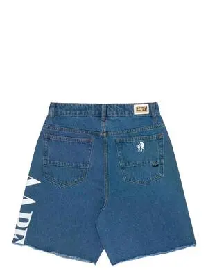 AAPE BY *A BATHING APE Moonface Plaque Raw-edge Denim Shorts - Blue