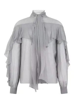 ALBERTA FERRETTI Alberta Ferretti Ruffle Detail Silk Blouse