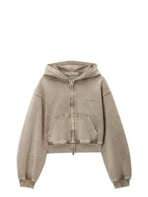 Alexander Wang Zip-up Hoodie With Allover Hotfix - Neutrals