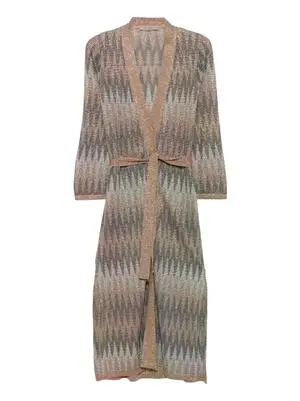 D.exterior Geometric Pattern Belted Cardigan - Brown