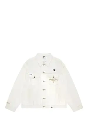 AAPE BY *A BATHING APE Moonface Embroidered Denim Jacket - White