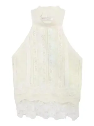 Ermanno Scervino Lace-trim Halterneck Tank Top - Neutrals