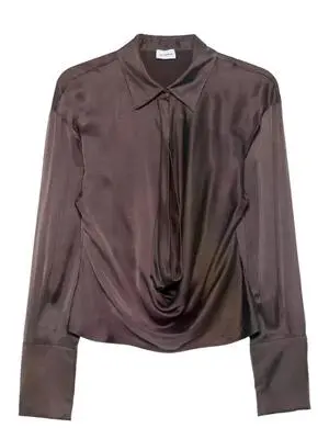 Andamane Lidia Satin-finish Long-sleeve Blouse - Brown