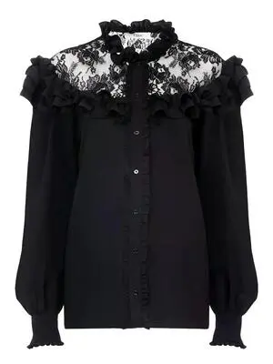 CHLOÉ Chloé High-Neck Ruffled Blouse In Crêpe De Chine And Lace