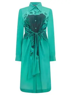 Alberta Ferretti Rose-print Belted Midi Shirt Dress - Blue