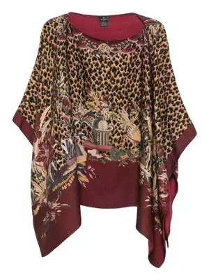 Etro Leopard-print Floral Pattern Poncho - Brown