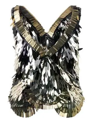Alberta Ferretti Embellished V-neck Sleeveless Blouse - Black