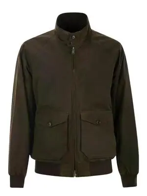BARACUTA Waxed Cotton High Neck Jacket - Green