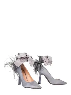 Alberta Ferretti Feather-embellished Bow-detail Pumps - Grey