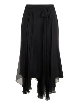 Alberta Ferretti Asymmetrical Silk Midi Skirt - Black