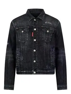 Dsquared2 Distressed Denim Trucker Jacket - Black