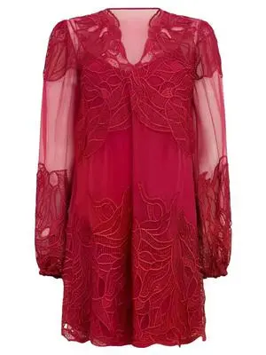 Alberta Ferretti Sheer Sleeve Mini Dress - Red