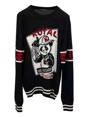 Dolce & Gabbana Panda Print Wool Sweater - Black