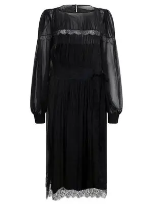 Alberta Ferretti Lace-trimmed Silk Midi Dress - Black