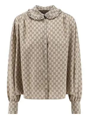 GUCCI GUCCI Silk GG Print Ruffled Collar Shirt