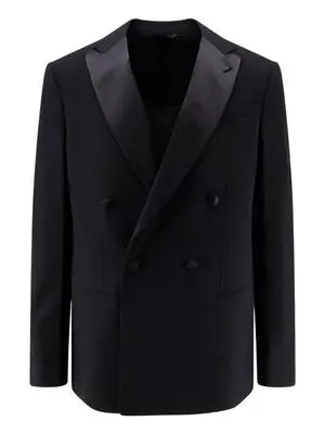 Giorgio Armani Soho Virgin Wool Tuxedo Blazer - Black