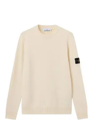 Stone Island Virgin Wool Blend Crew Neck Sweater - Cream