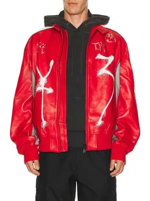 Y3 Gfx Leather Zip-up Jacket - Red