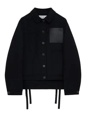 Loewe Wool And Cashmere Workwear Jacket With Monogram Leather Pocket - Black