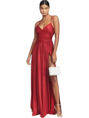 Retrofete Doss Dress In Lamé With Side Slit - Light Red