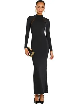 SEROYA Krystal Maxi Dress With Mesh Paneling - Black