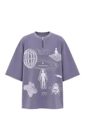 MYSIMPLICATED Graphic Quarter Zip Oversized T-shirt - Purple