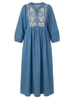 Adrift Clothing Elodie Chambray Smock Maxi Dress - Blue