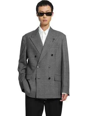 LARDINI Prince Of Wales Double-breasted Blazer - Grey