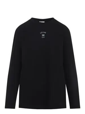 Celine Long Sleeve T-shirt With Triomphe Embroidery - Black