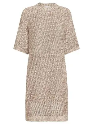 Brunello Cucinelli Dazzling Chiné Net Knit Dress In Silk And Linen - Beige