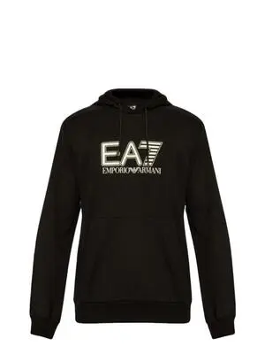EA7 Logo Cotton Hoodie - Black