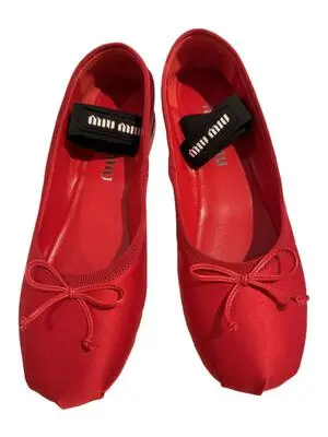 Miu Miu Bow Detailed Satin Ballerina Flats - Rosso