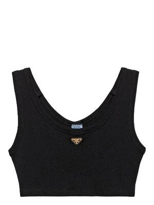 PRADA Prada Rib Knit Cropped Top With Enamel Logo