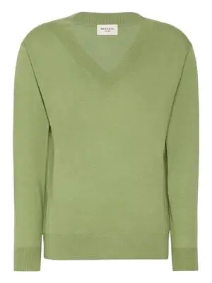 Max Mara Wool, Silk, And Cashmere V-neck Sweater - Green