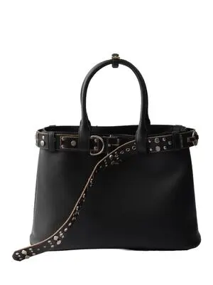 Prada Large Leather Bag With Studded Belt - Black
