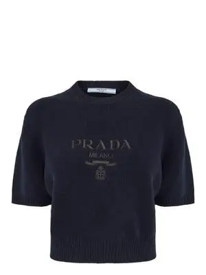 Prada Short Sleeve Crew Neck Knit Sweater - Black