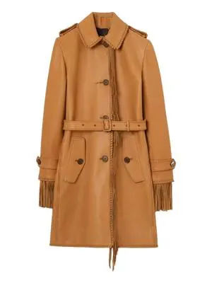 Burberry Short Fringed Leather Coat - Sandy Brown
