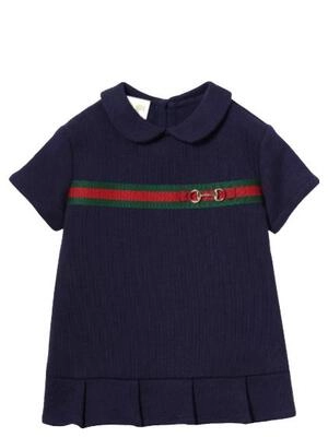 Gucci Baby Cotton Dress With Web Detail - Dark Blue
