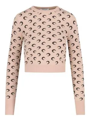 MARINE SERRE Marine Serre Moon Jacquard Cropped Jumper Nude