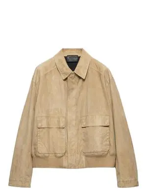 Prada Suede And Cotton Bomber Jacket - Nude