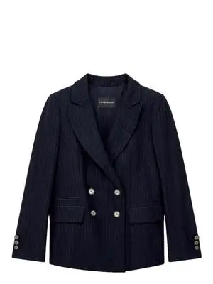 Emporio Armani Double-breasted Pinstripe Wool-blend Blazer - Blue