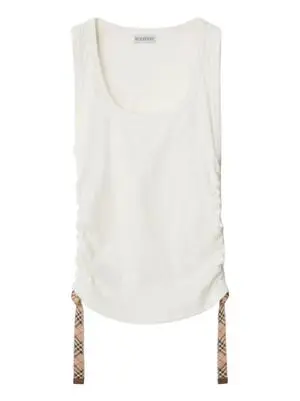 Burberry Check Buckle Detailed Ribbed Tank Top - Chalk