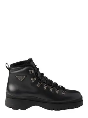 Prada Brixxen Leather Lace-up Ankle Boots - Black